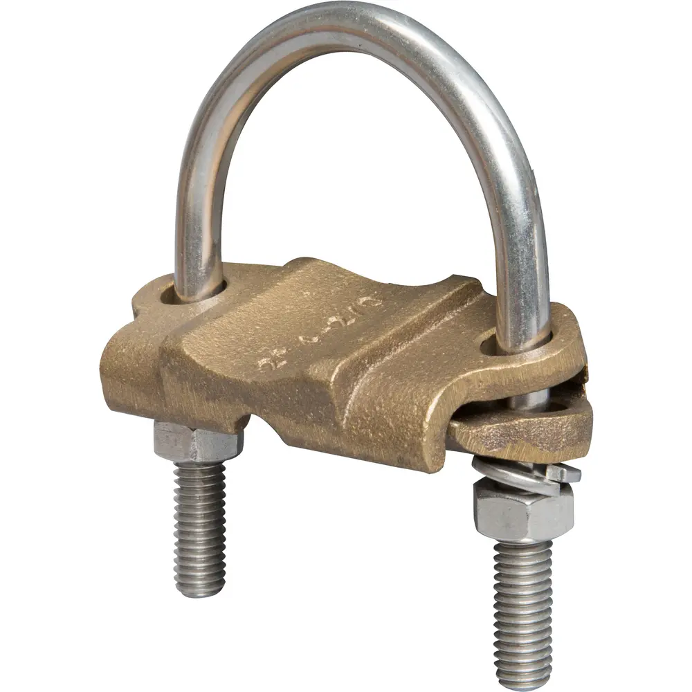 2" Heavy Duty Bronze U-Bolt Pipe Clamp, 4 AWG - 2/0, Burial