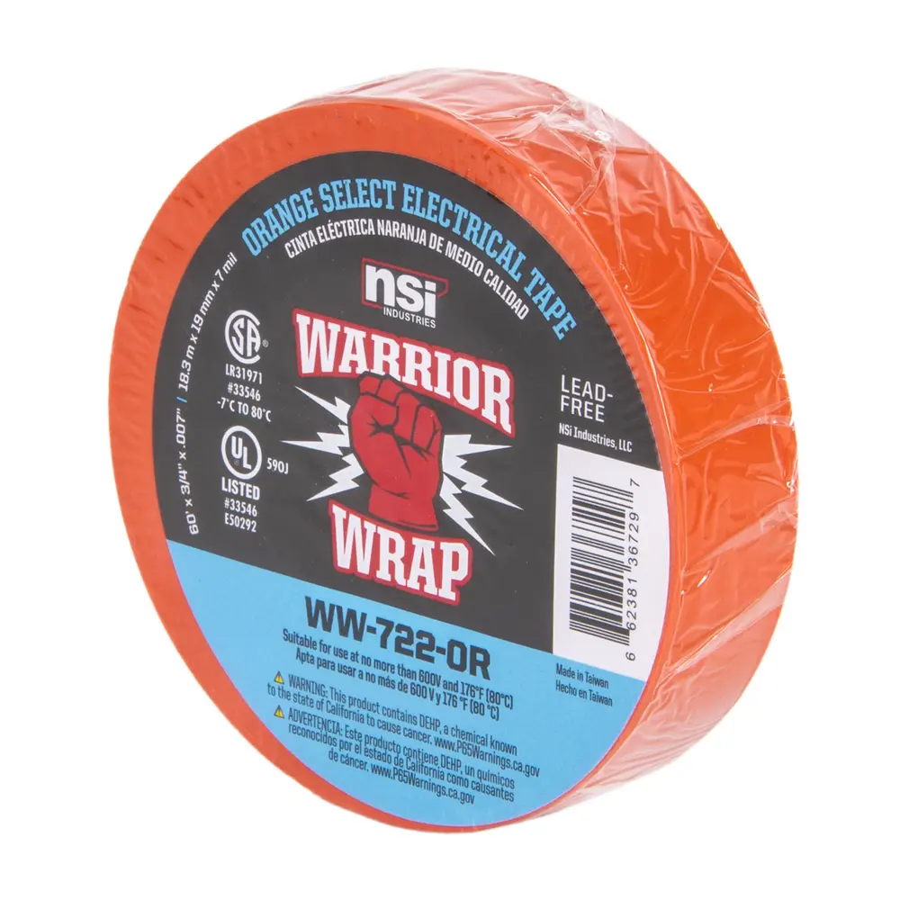 Professional Orange Vinyl Electrical Tape, 7mil, 60' Long