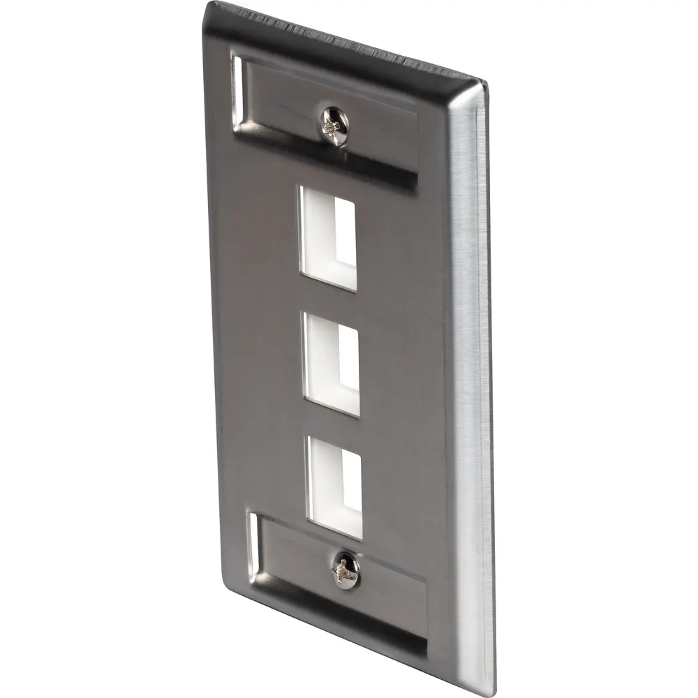 Single-Gang Wall Plate, 3-Port, Stainless Steel