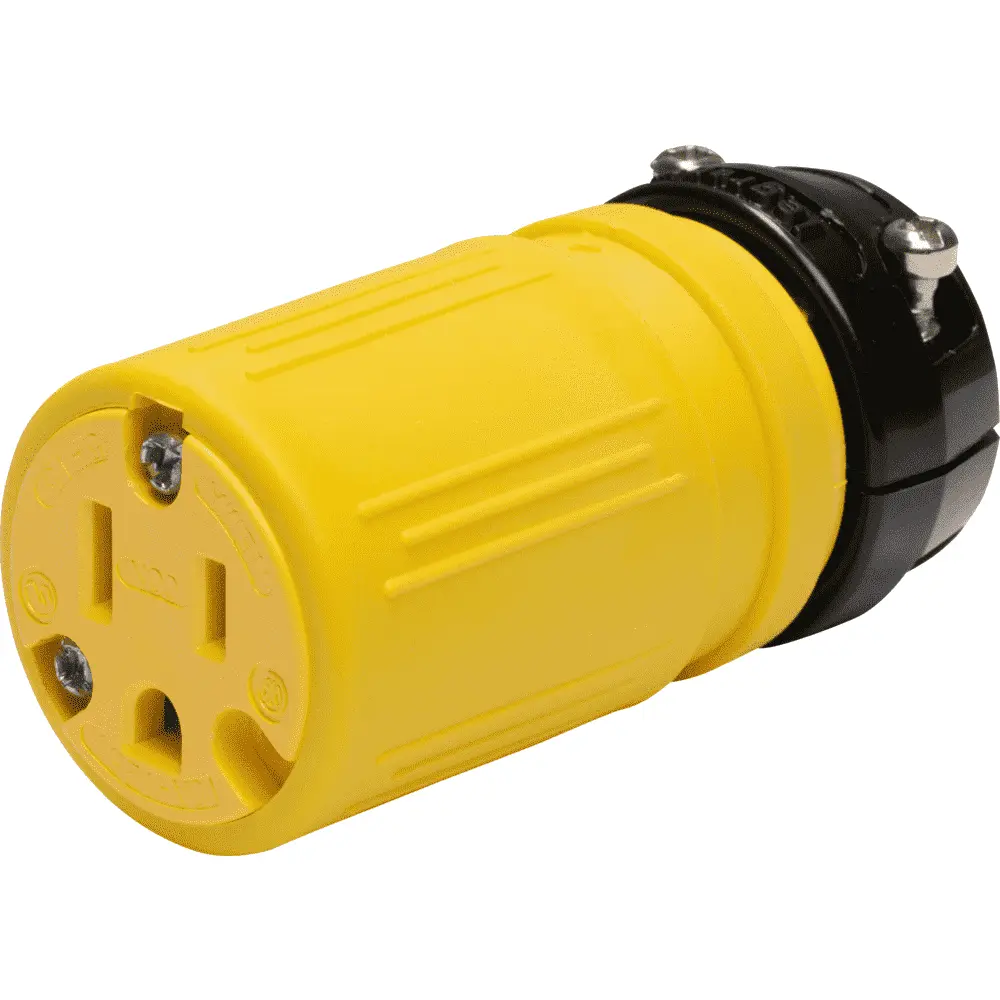 15A Rubber Dust-Tight Connector, 2-Pole, 3-Wire, 125 VAC, Yellow