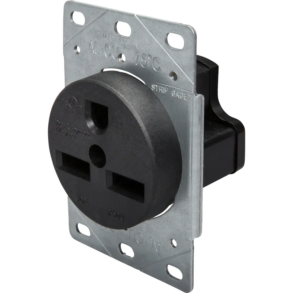 30 A 250 VAC Straight Blade Single Flush Receptacle, 6-30R, Black
