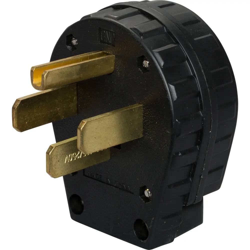 50 A 125/250 VAC Straight Blade Angled Plug, Black