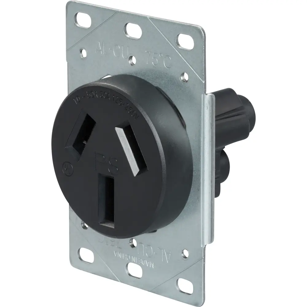 50A Straight Blade Single Flush Receptacle, 3-Pole, 3-Wire, 125/250 VAC