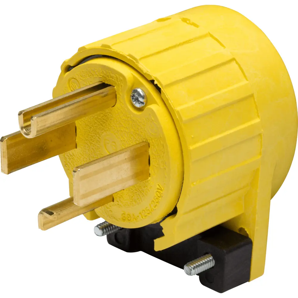 30A Angled Plug, 3-Way, 4-Wire, 125/250 VAC, Yellow