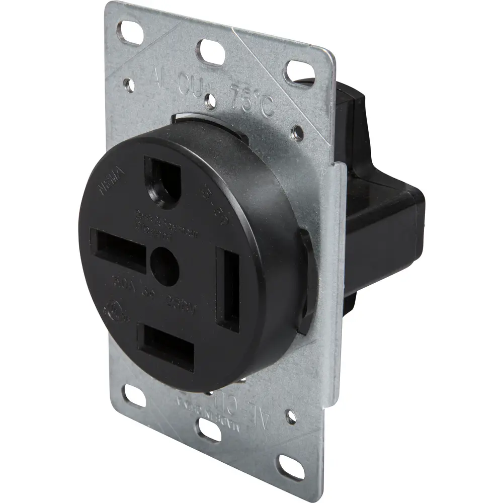 50 A 250 VAC Straight Blade Single Flush Receptacle, 15-50R, Black