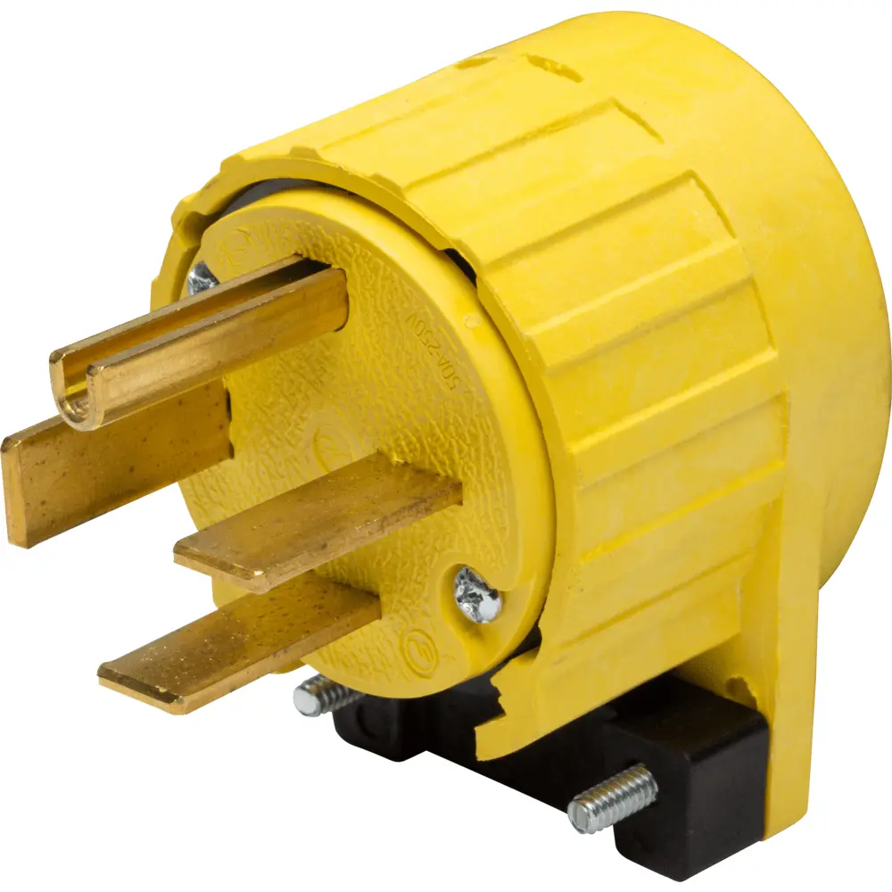 50 A 250 VAC Straight Blade Angled Plug, Yellow