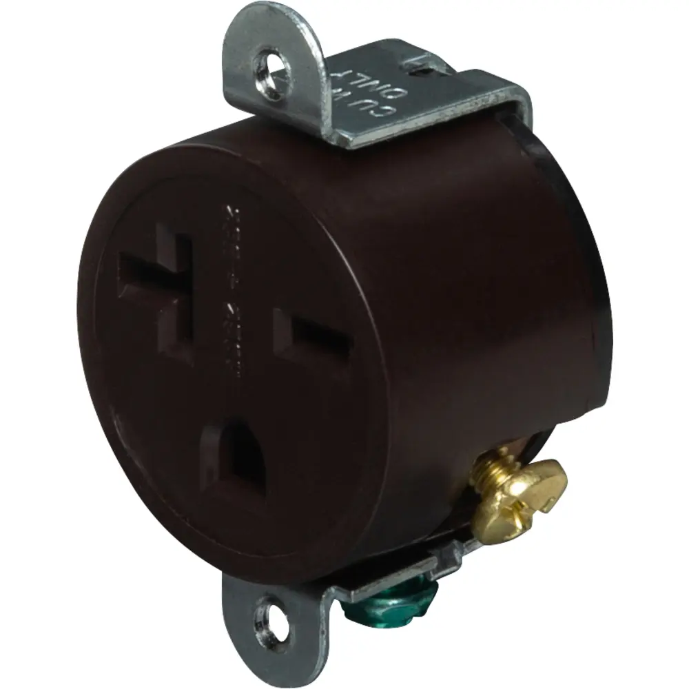 20A Short Strap Spec Grade Single Receptacle, Side Wire, 250 VAC, Brown