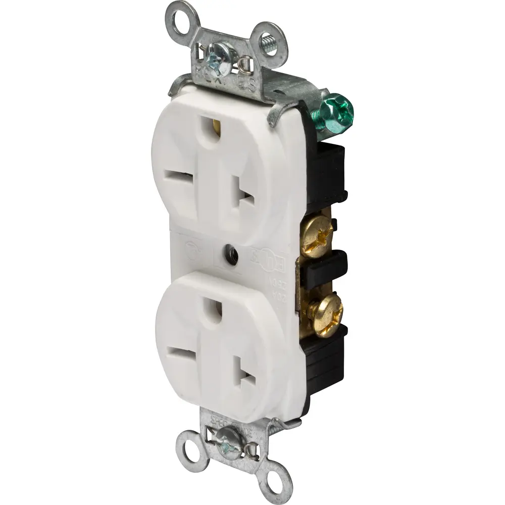 20A 250V NEMA 6-20R Heavy Duty Spec-Grade Duplex Receptacle, White