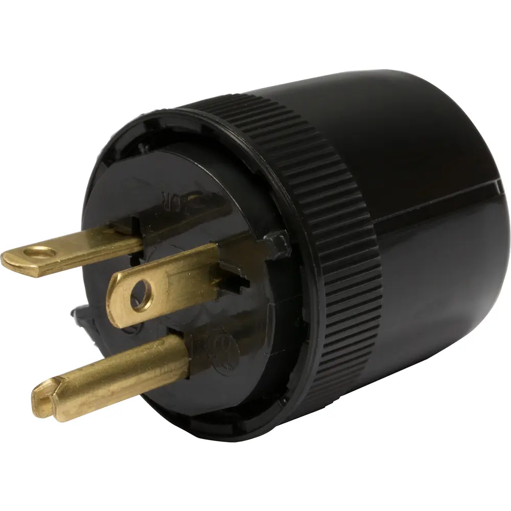 20A Medium-Duty Dead Front Plug, 2-Pole, 3-Wire, 250 VAC, Black