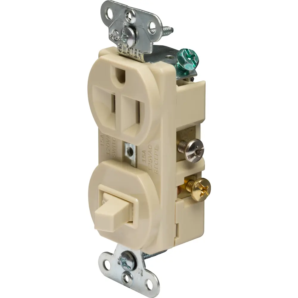 15 A 120/125 VAC Combination Receptacle, Single-Pole, Ivory