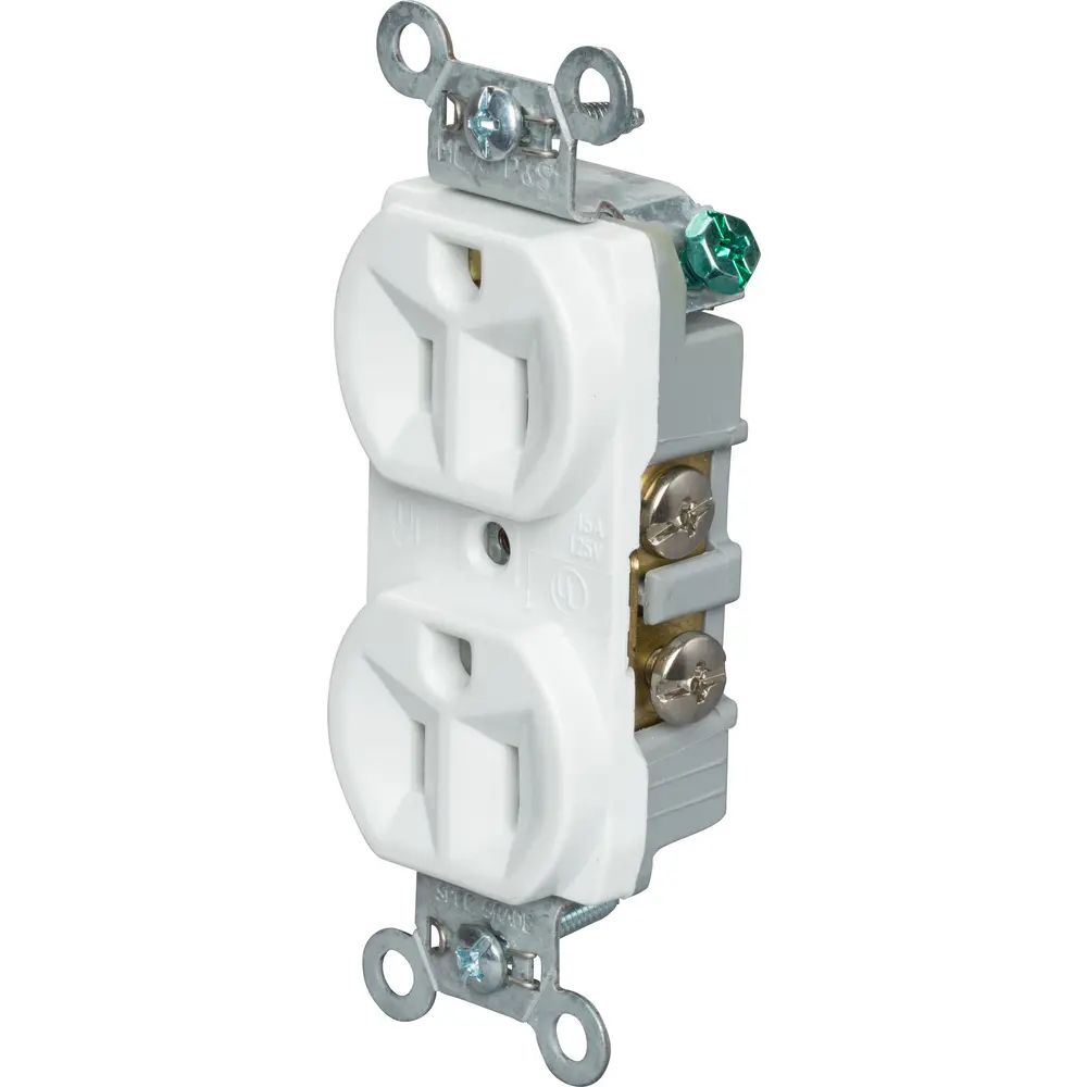 15 A 125 VAC NEMA 5-15R Commercial Spec-Grade Duplex Receptacle, White