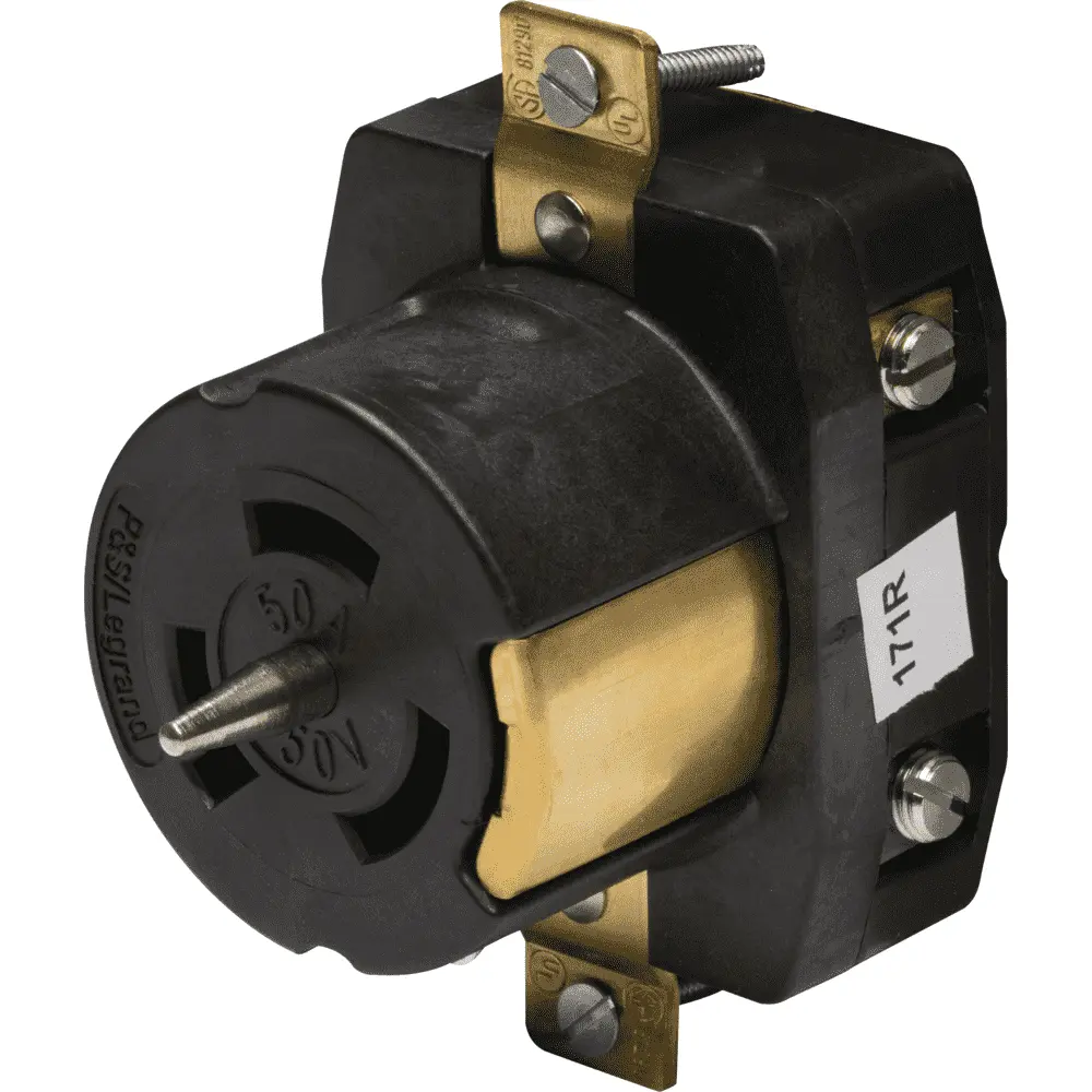 50A California Standard Single Receptacle, 2-Pole, 3-Wire, 250 VAC, Black