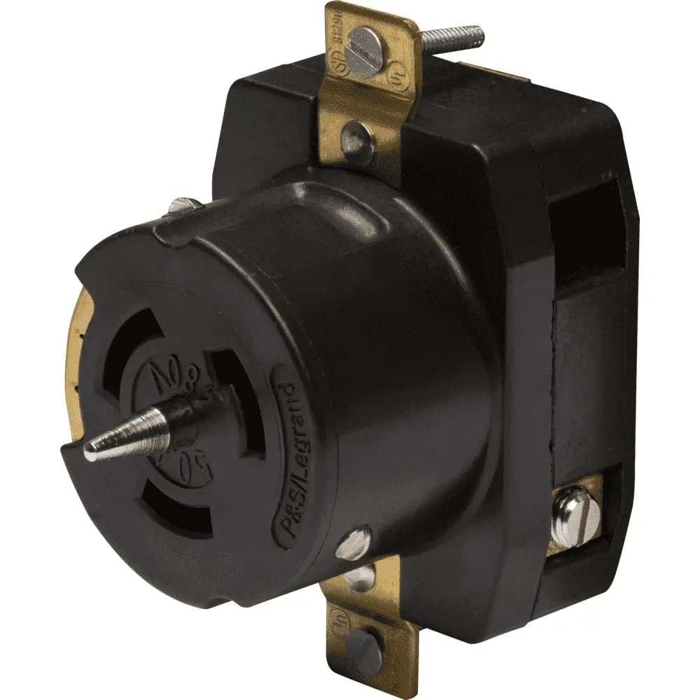 50A California Standard Turnlok Receptacle, 2-Pole, 3-Wire, 480 VAC, Black