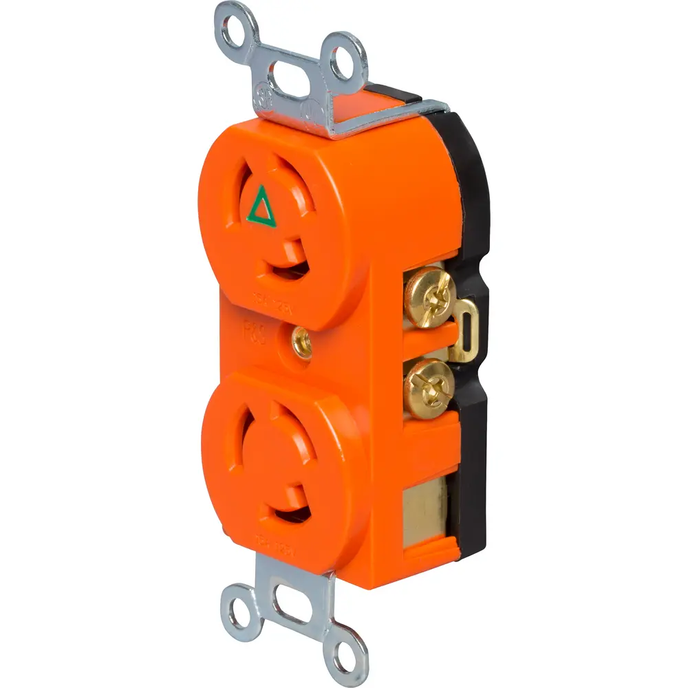 15A Turnlok® Duplex Receptacle, 3-Wire, 125 VAC, Isolated Ground, Orange