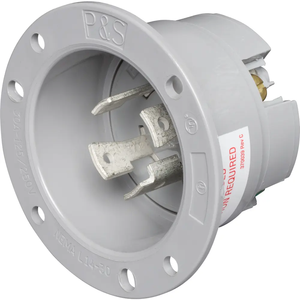 30 A 120/250 VAC NEMA L1430 Flanged Inlet, Gray