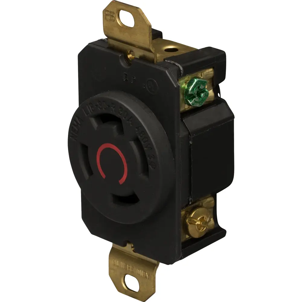 30 A 480 VAC Turnlok® Single Receptacle, L16-30R, Black