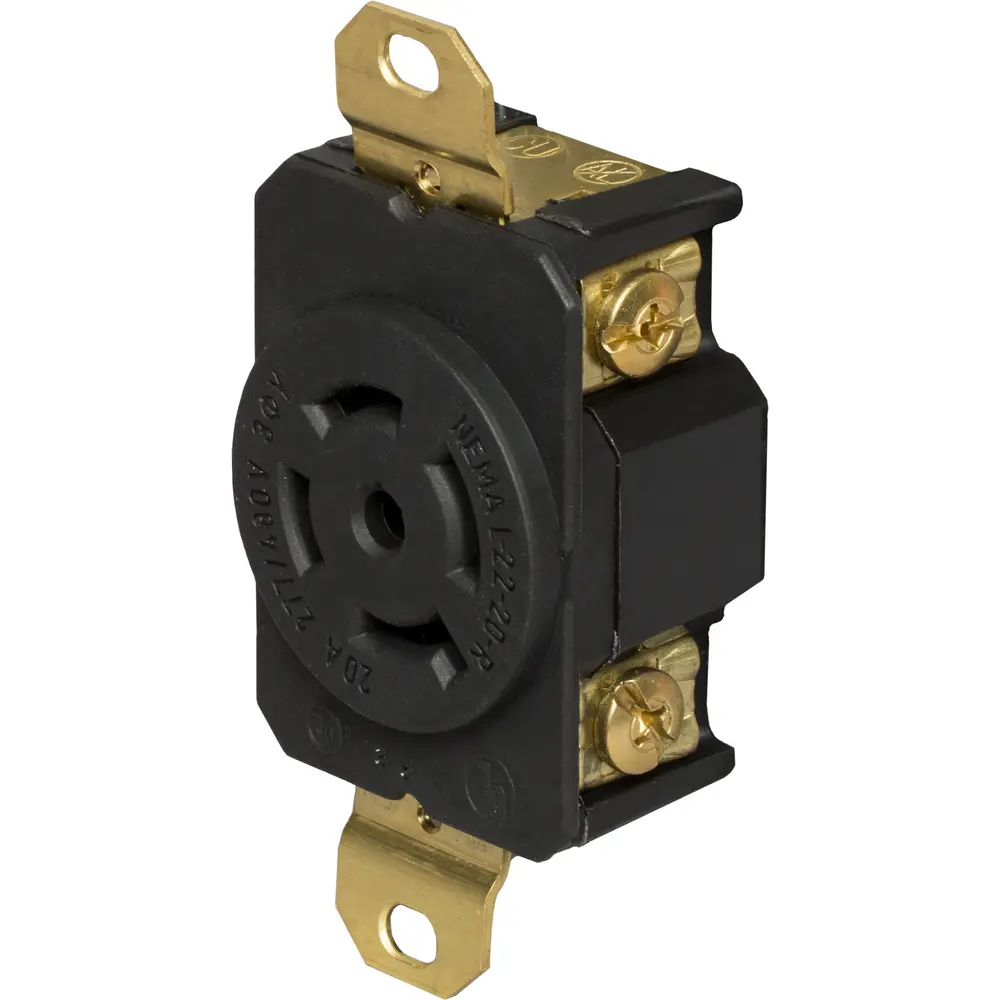 20 A 277/480 VAC Turnlok® Single Receptacle, L22-20R, Black
