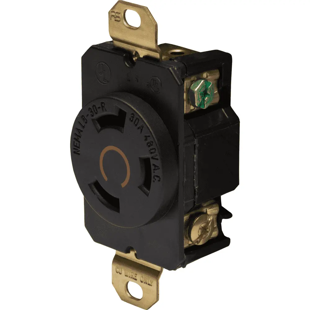 30 A 480 VAC Turnlok® Locking Single Receptacle, L8-30R, Black