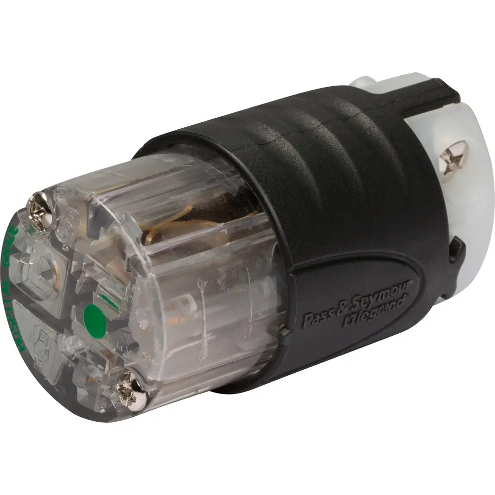 15 A 125 VAC Hospital-Grade Straight Blade Connector, 5-15C, Black/Clear