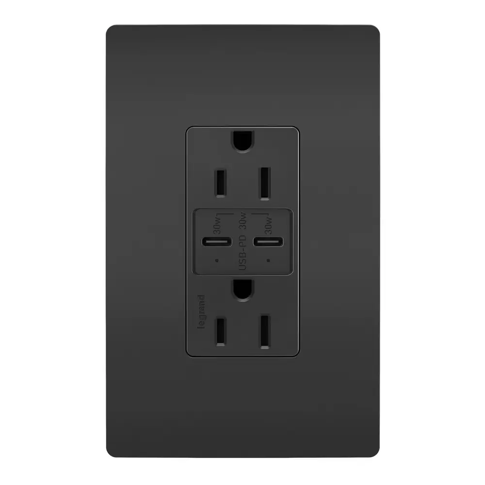 30 W Radiant® Tamper-Resistant Combination Type C USB Outlet, 15 A ...