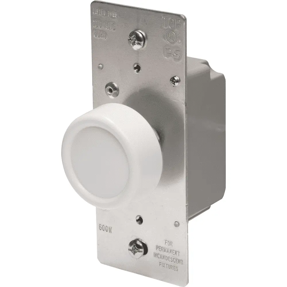 120 VAC R Series Preset Rotary Dimmer, 600 W, Single-Pole, White