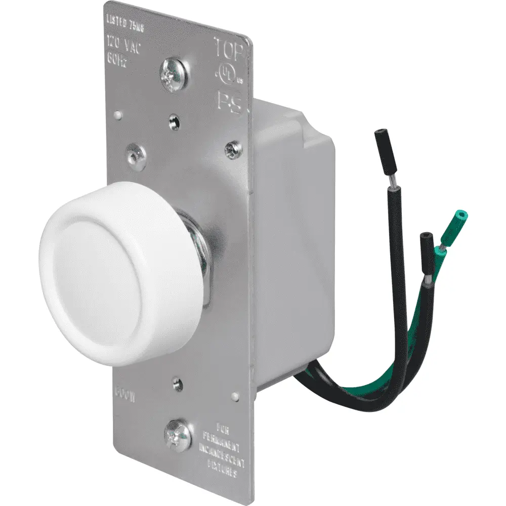 120 VAC R Series Preset Rotary Dimmer, 600 W, Single-Pole, White