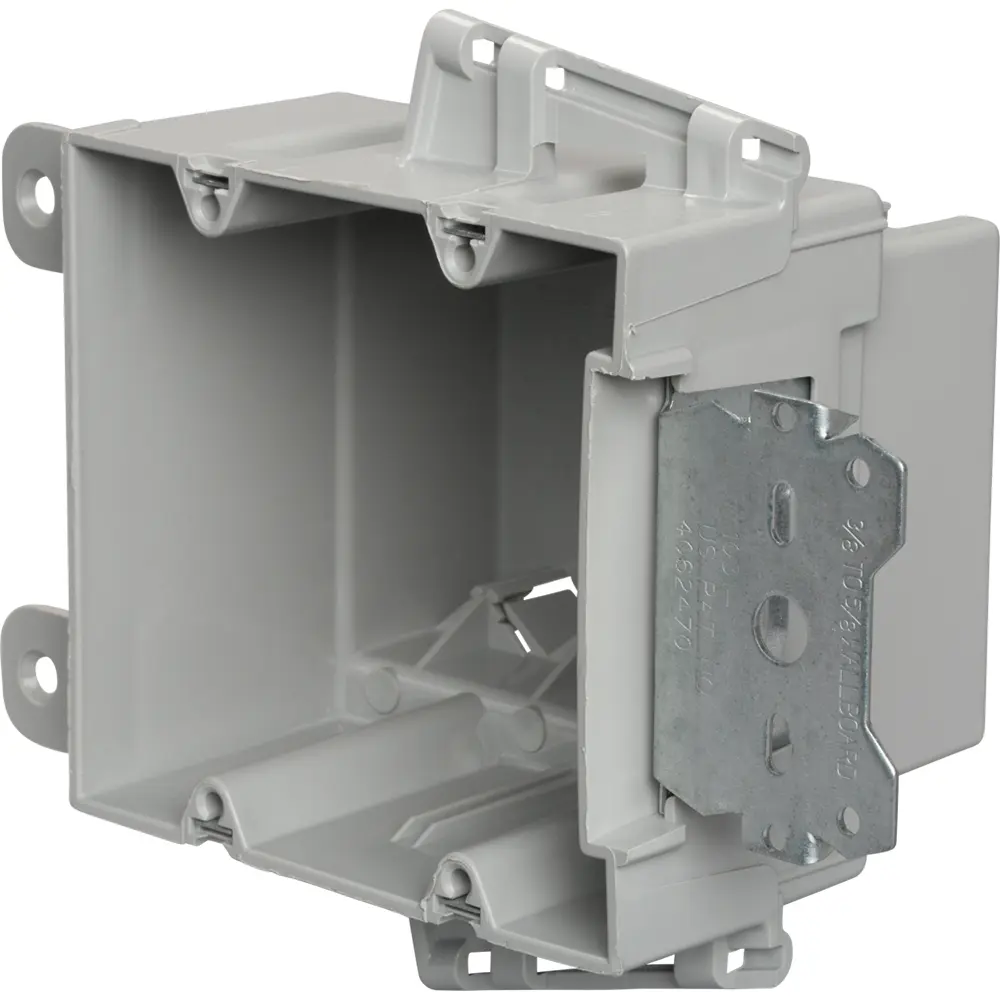 2-Gang Wood & Steel Stud Bracket Box w/ Quick/Click, Gray