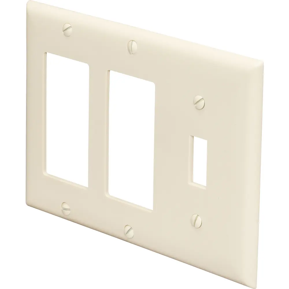 3-Gang Combination Wall Plate, (1) Toggle/(2) Decorator, Ivory