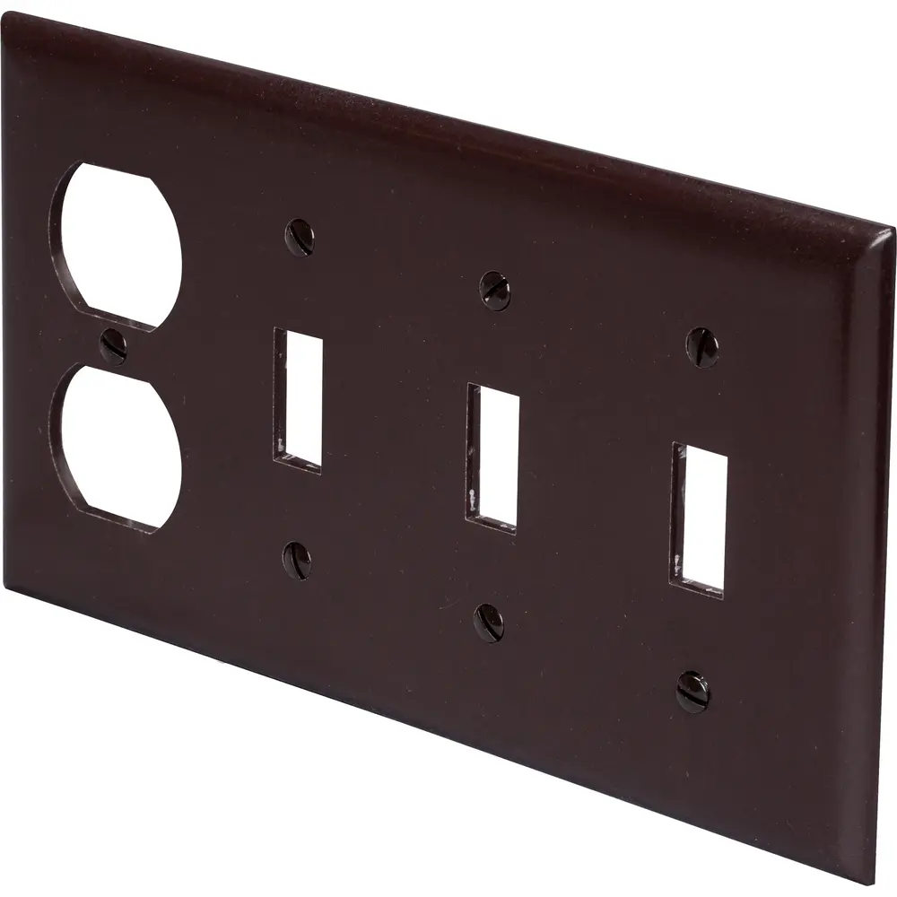 4-Gang Combination Wall Plate, (3) Toggle/(1) Duplex, Thermoset, Brown