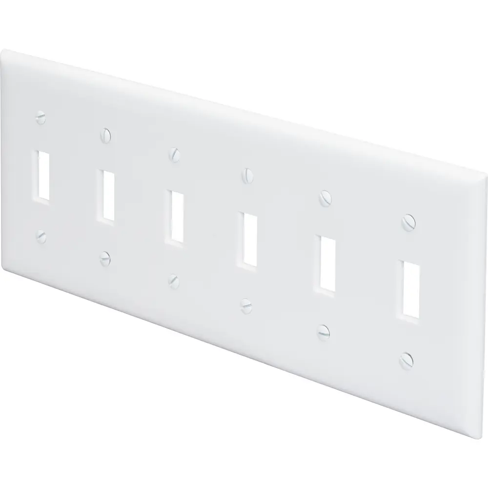 6-Gang (6) Toggle Switch Wall Plate, Thermoset, White