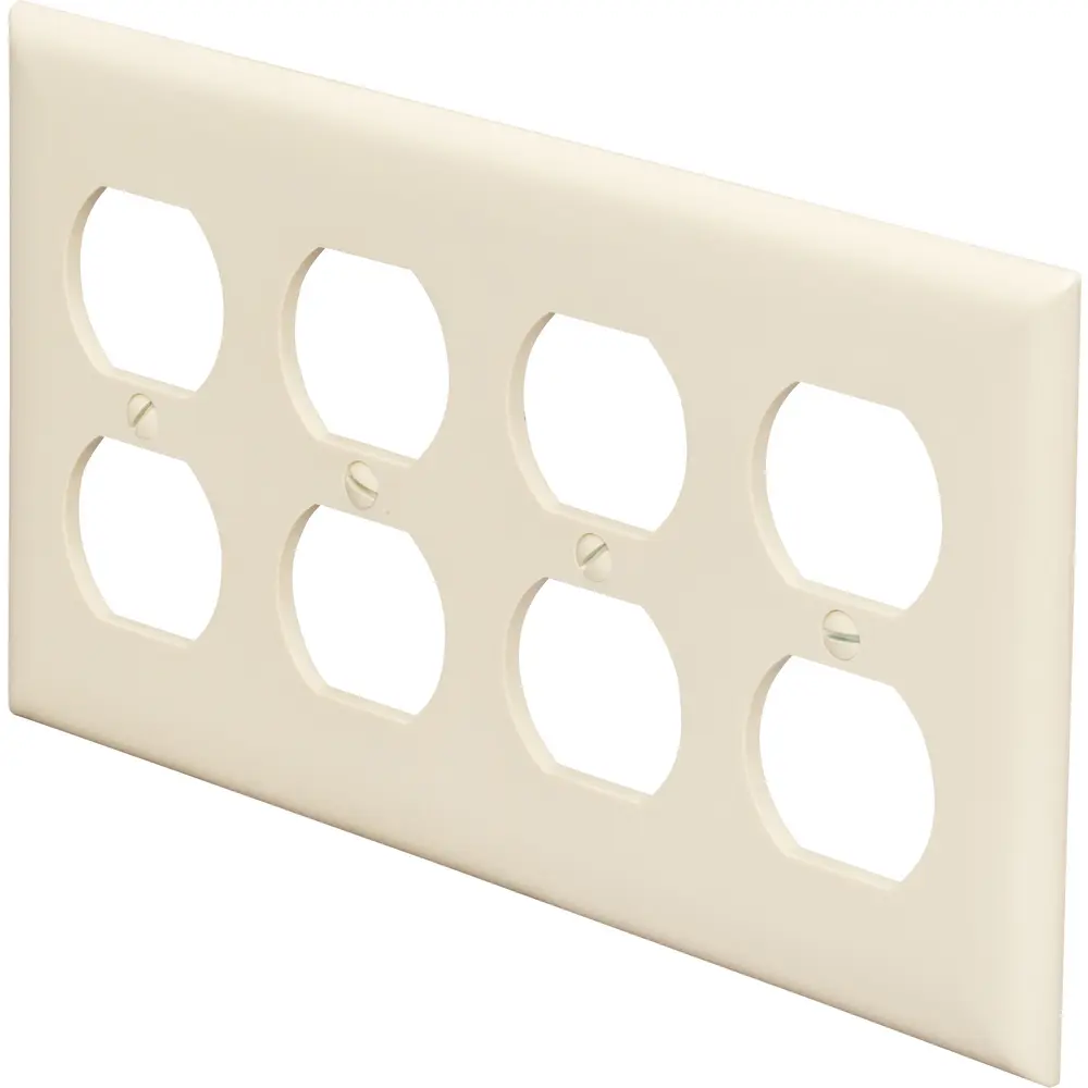 4-Gang (4) Duplex Receptacle Wall Plate, Thermoset, Ivory