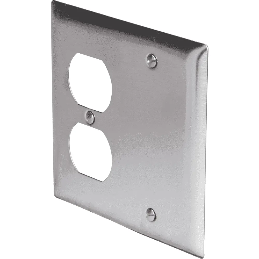 2-Gang Combination Wall Plate, (1) Blank/(1) Duplex, Stainless Steel