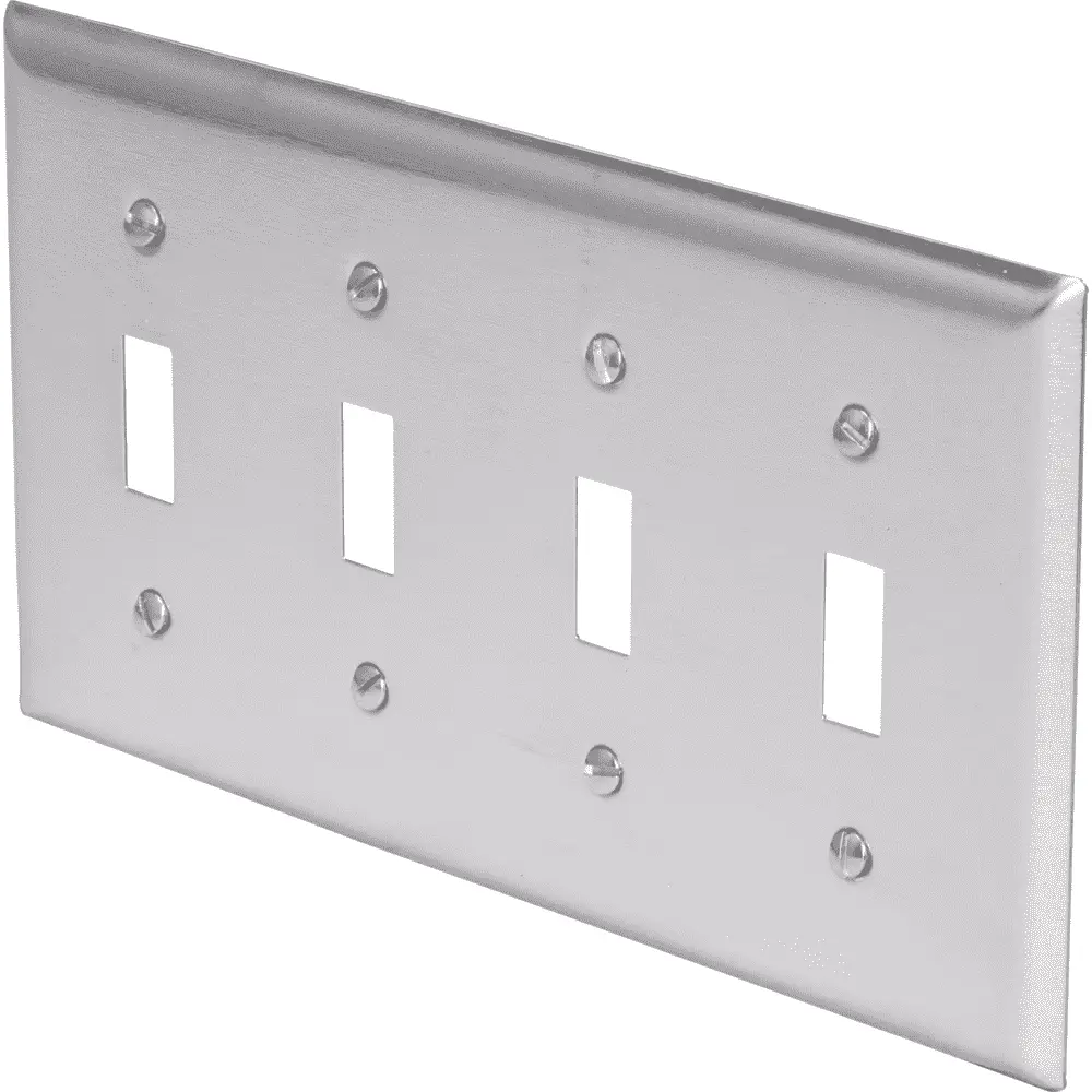 4-Gang (4) Toggle Switch Wall Plate, Thermoset, Stainless Steel