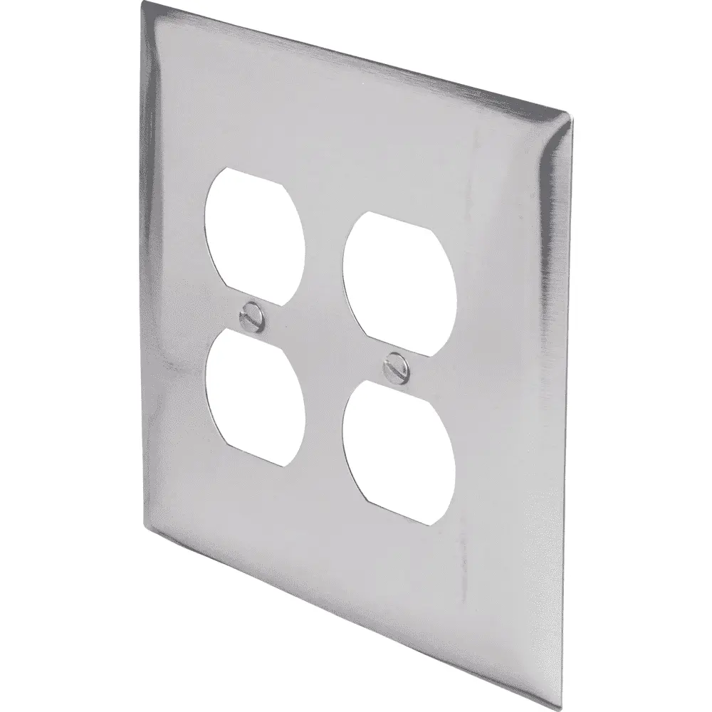 2-Gang Duplex Receptacle Wall Plate, Jumbo, Stainless Steel