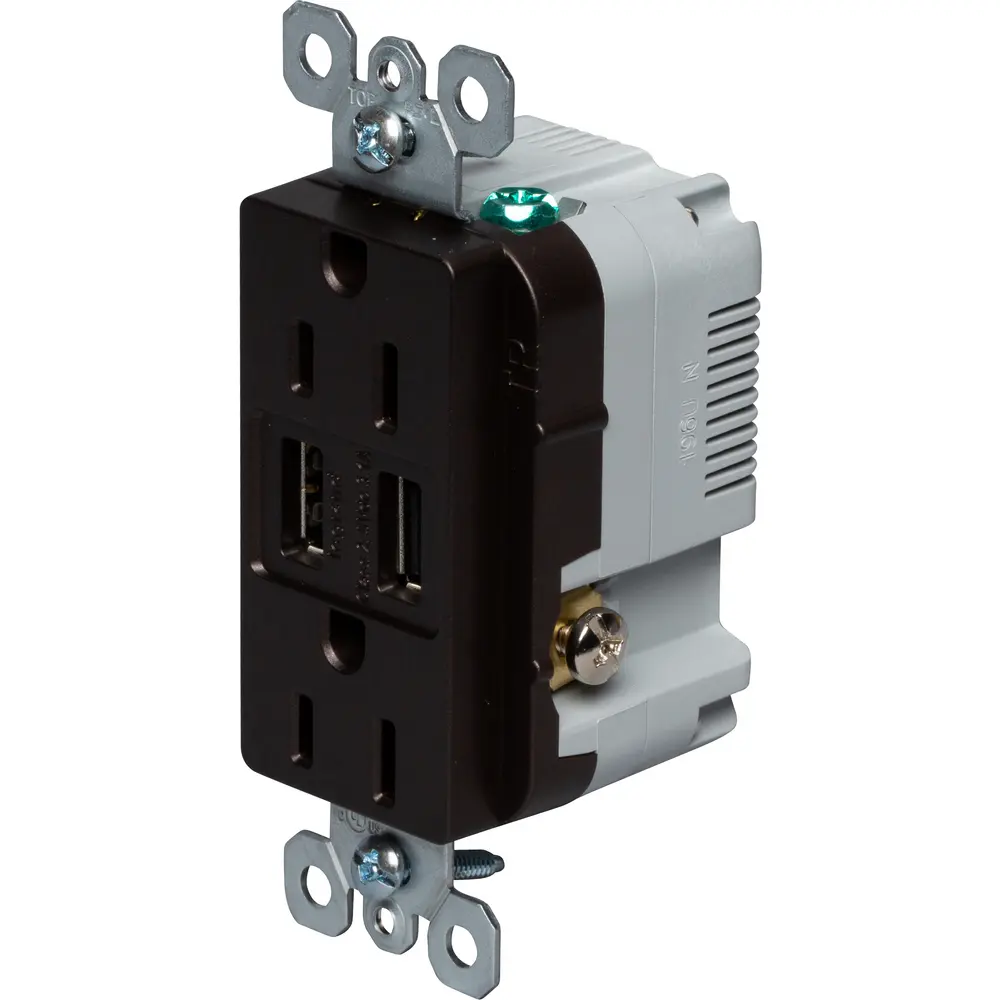 15 A, 120 VAC Radiant® Tamper-Resistant USB A Outlet, 3.1 A, Dark Bronze