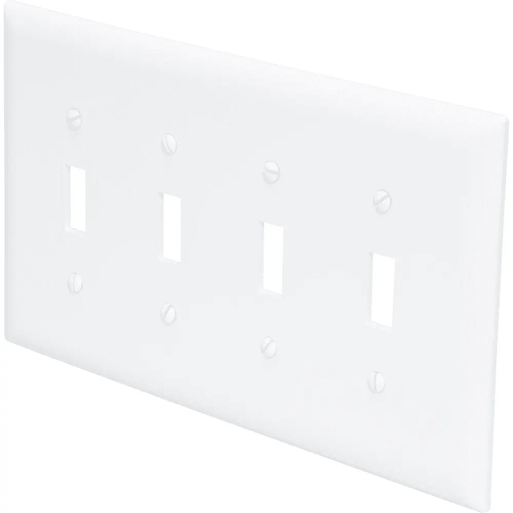 4-Gang TradeMaster® (4) Toggle Switch Wall Plate, Nylon, Jumbo, White