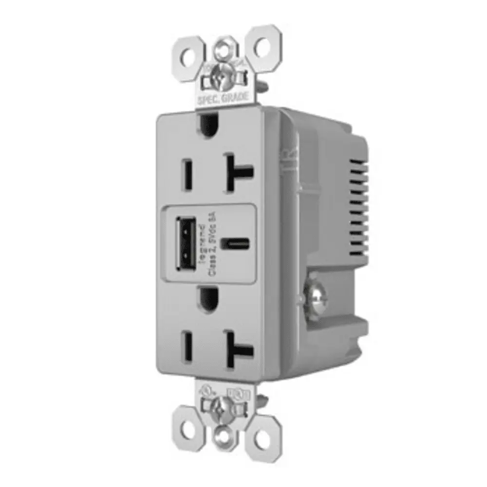 6 A 125 VAC USB Type A/C Outlet w/ 20 A Tamper-Resistant Receptacle, Gray