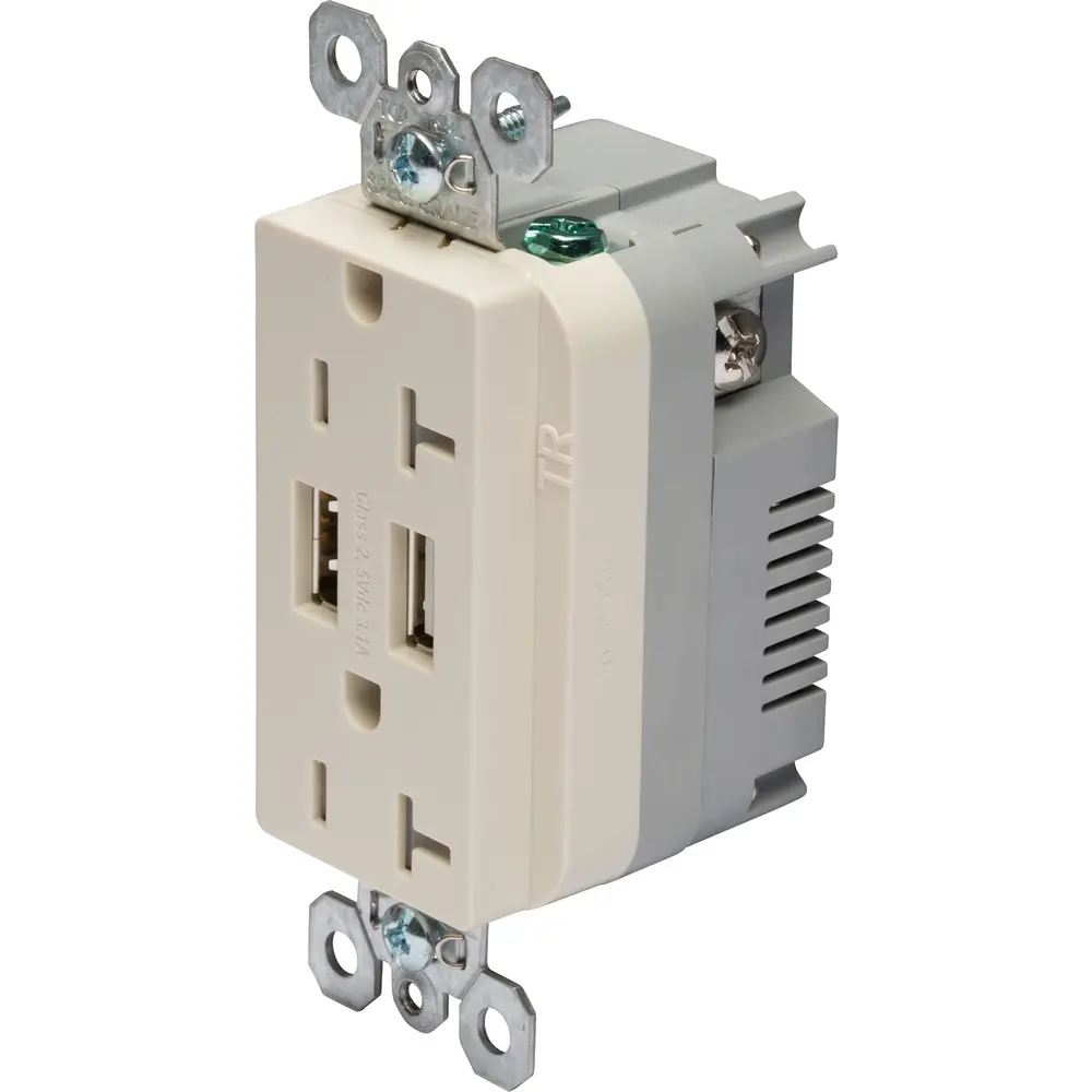 3.1 A 125 VAC Spec-Grade USB Type A Outlet w/ 20 A Tamper-Resistant ...