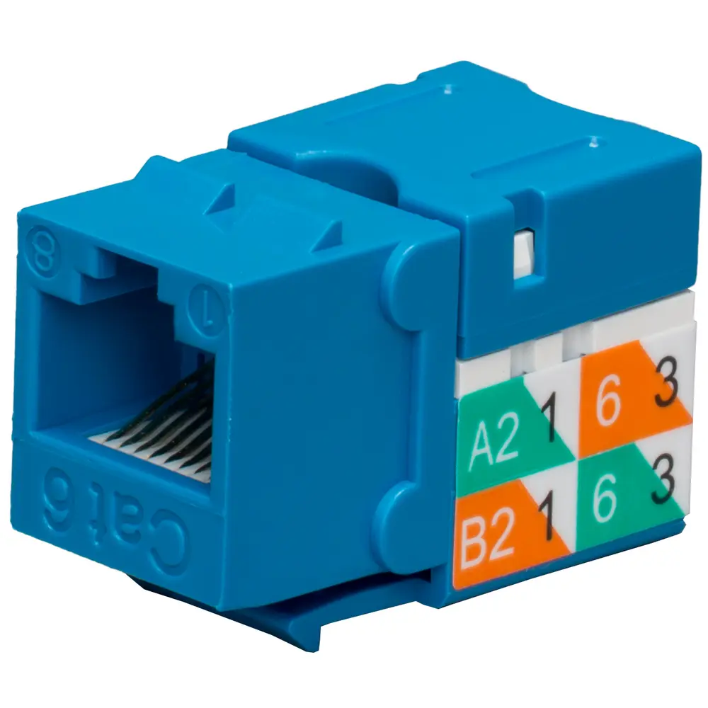 CAT6 Slim-Style 90° Keystone Jacks, 8P8C, Blue