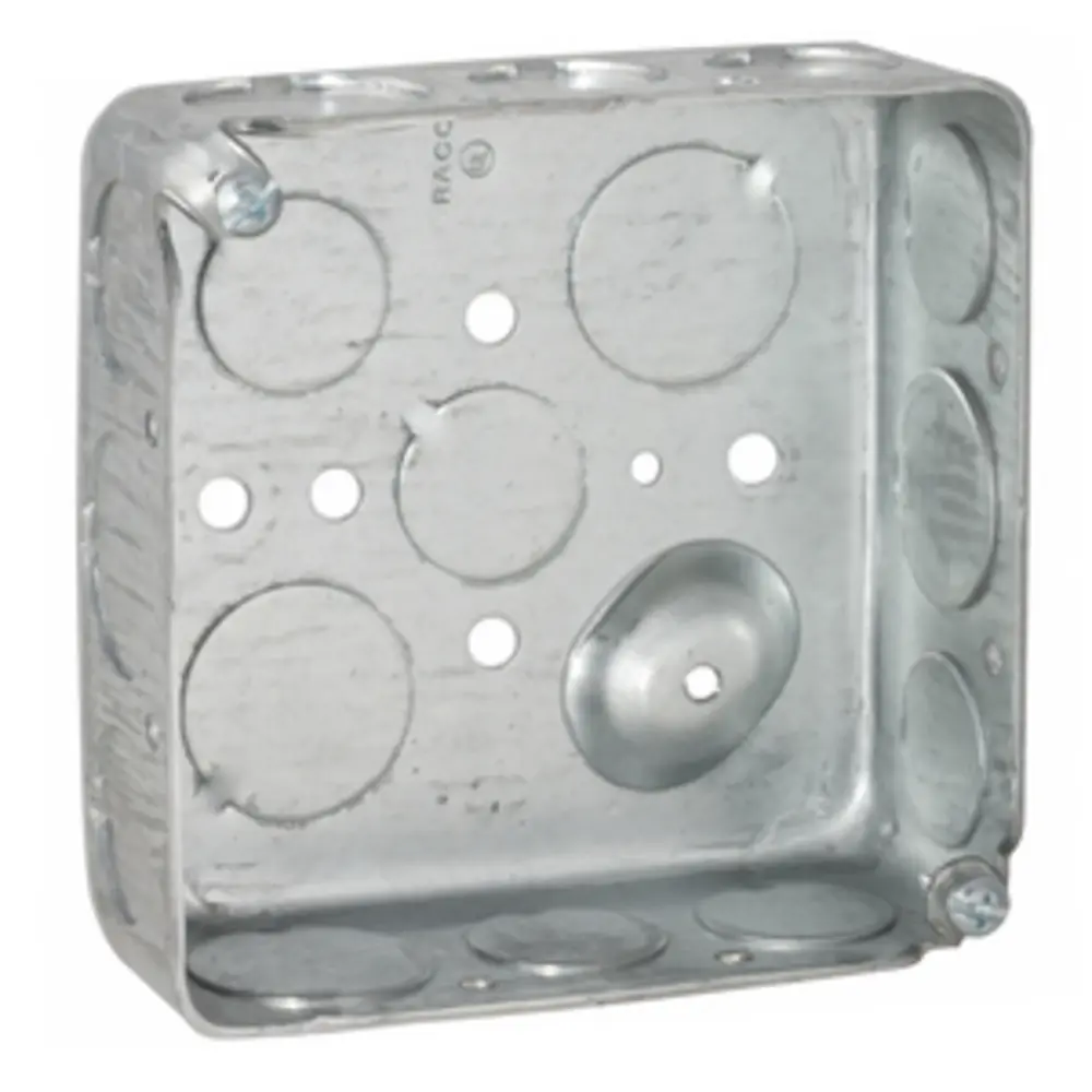 4" Square Box, Drawn, 1-1/2" Deep w/ (10) 1/2" and (6) 3/4" KO, Raised ...