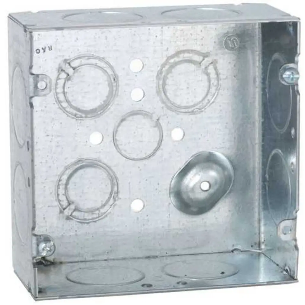 Square Box, Outlet, 4-11/16 in., Steel, 42 Cu. In., w/ (9) KO's, (3 ...