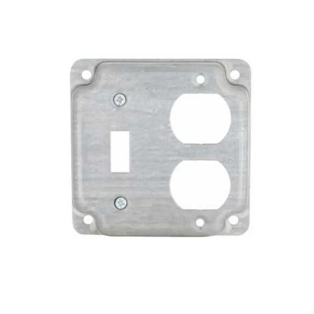 4" Square Crushed Corner Combination Cover, Single Duplex Receptacle ...
