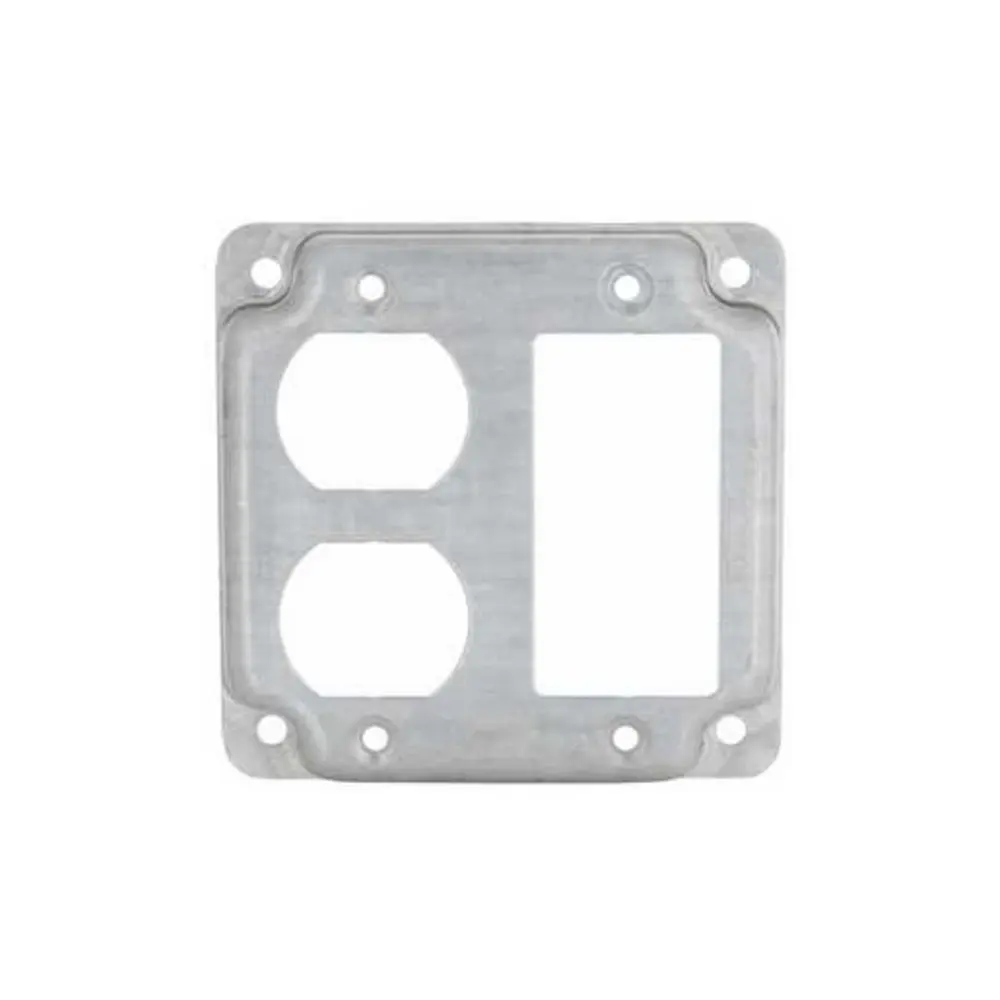 4" Square Crushed Corner Combination Cover, 1 GFCI & 1 Duplex Receptacle