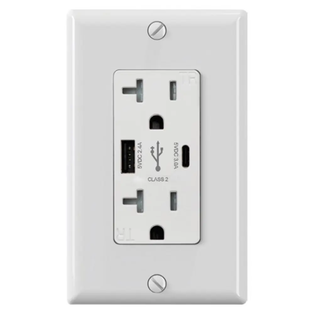 5.4 A 125 VAC USB Type C Outlet w/ 20 A Tamper Resistant Receptacle, White