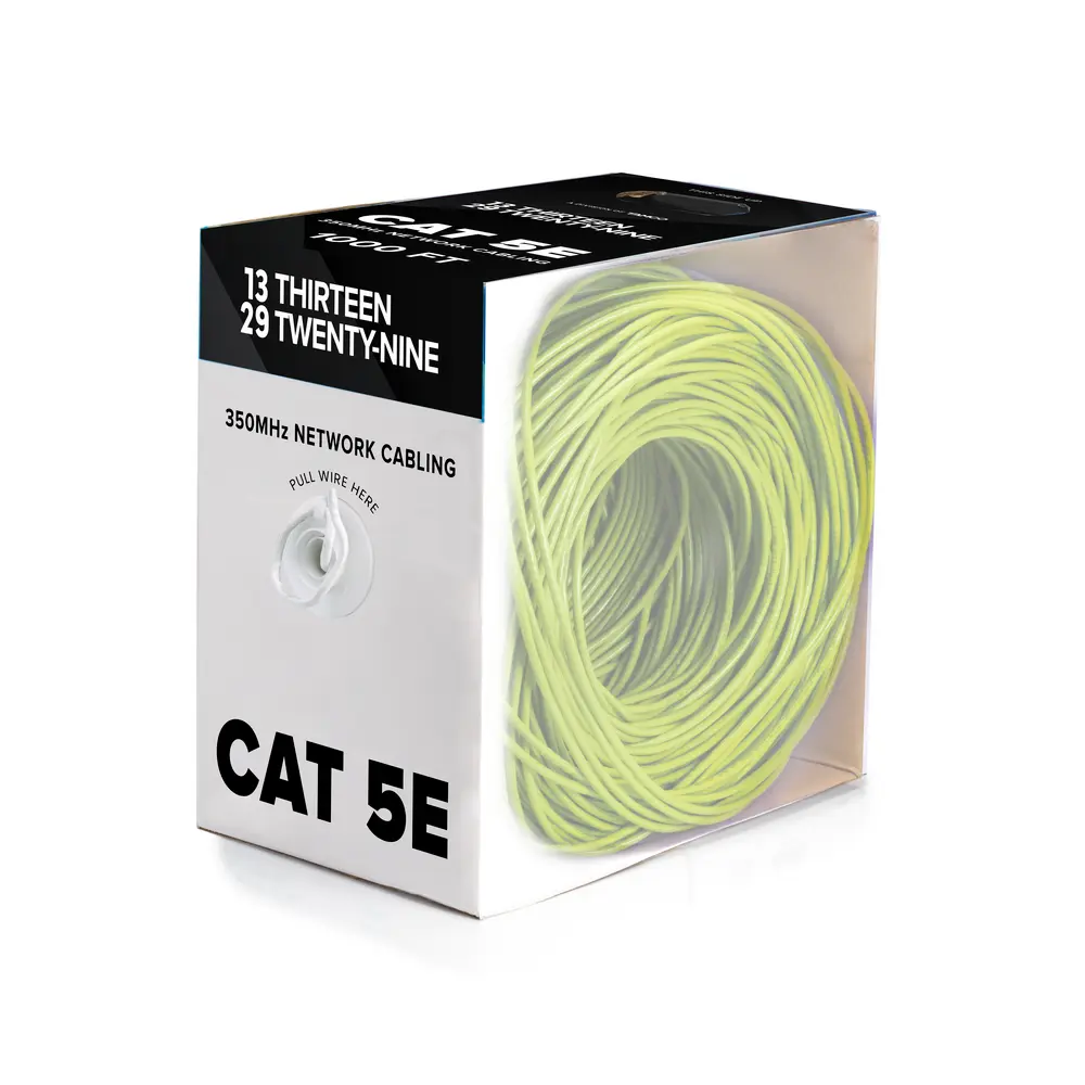 1000' Cat5e, Yellow, 24 AWG, 4 Pair, Unshielded, Solid, Copper