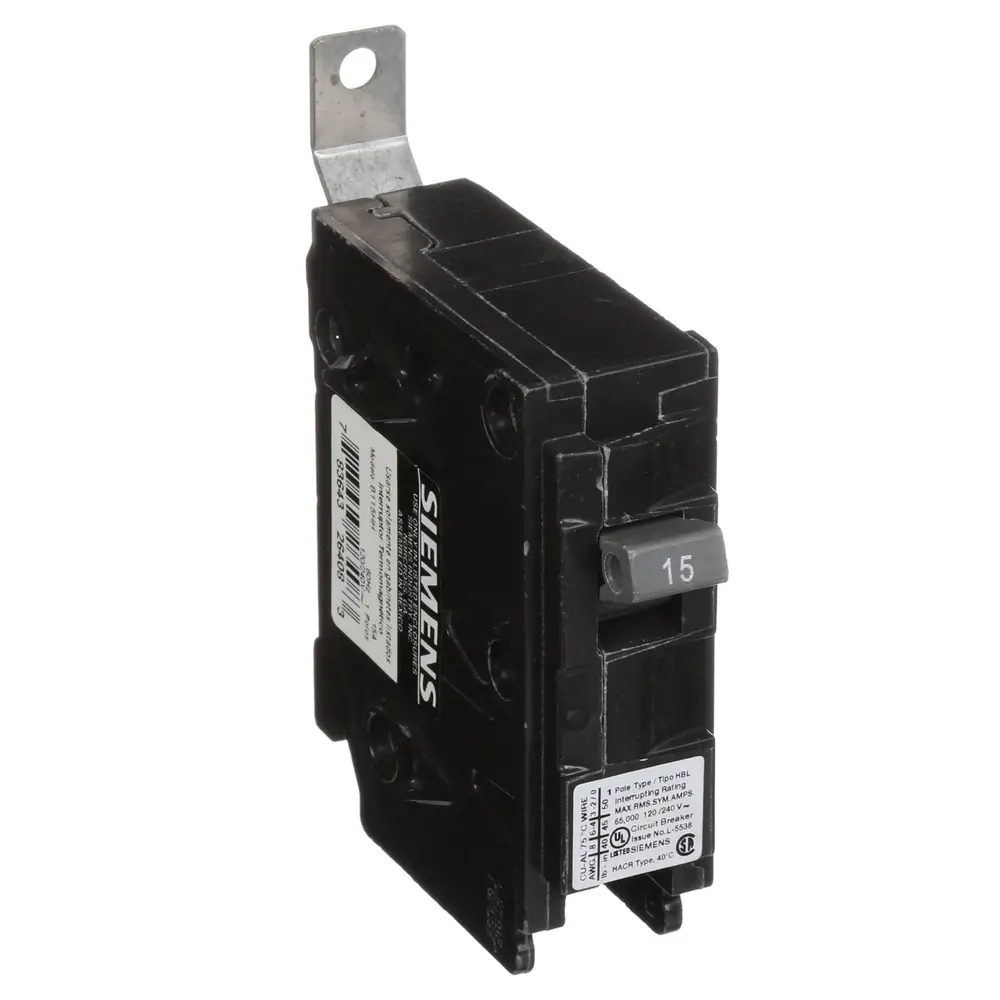 Circuit Breaker, Standard Trip, Bolt-On, 15A, 120VAC, Single-Pole