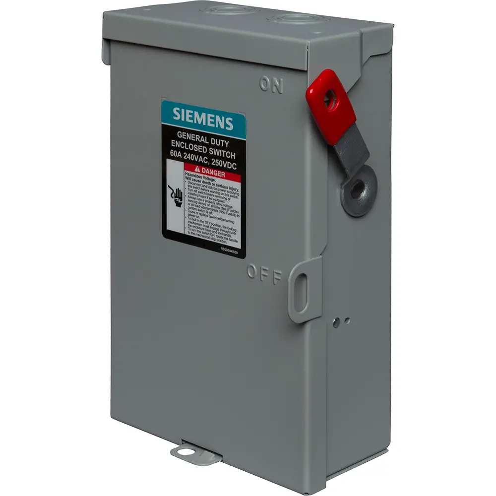 60A 240V 3-Pole Double-Break Enclosed Safety Switch, Fused, NEMA 1 ...