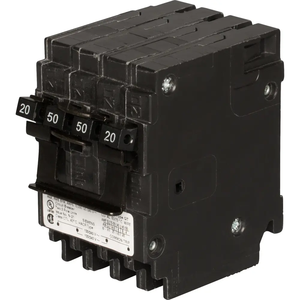 Circuit Breaker, Tandem, Plug-In, (2) 1P 20A (1) 1P 50A, 120/240VAC, 2-Pole