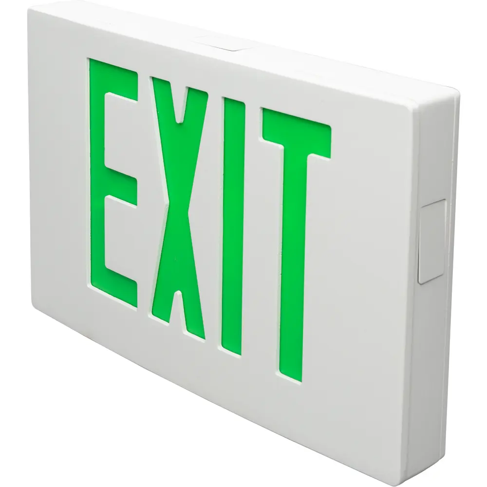 120/277 VAC Emergency Exit Sign, Single Face, Green/White, Emergency Backup