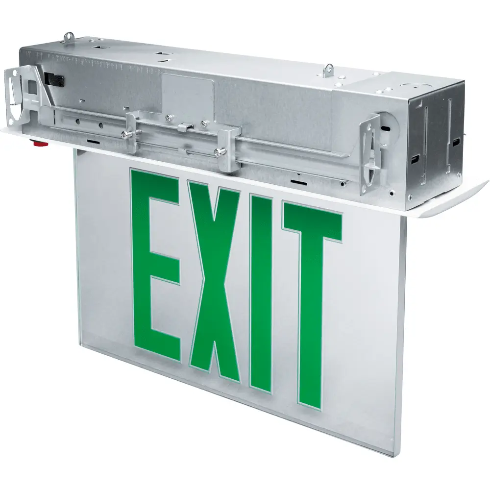 Recessed Edge-Lit LED Exit Sign, Double Face, Battery Backup, White ...